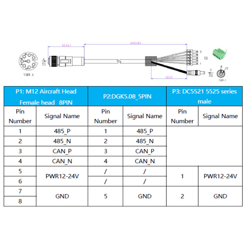 Durable Power/RS485 Cable for Synexens Industrial 10m TOF 3D Camera ...